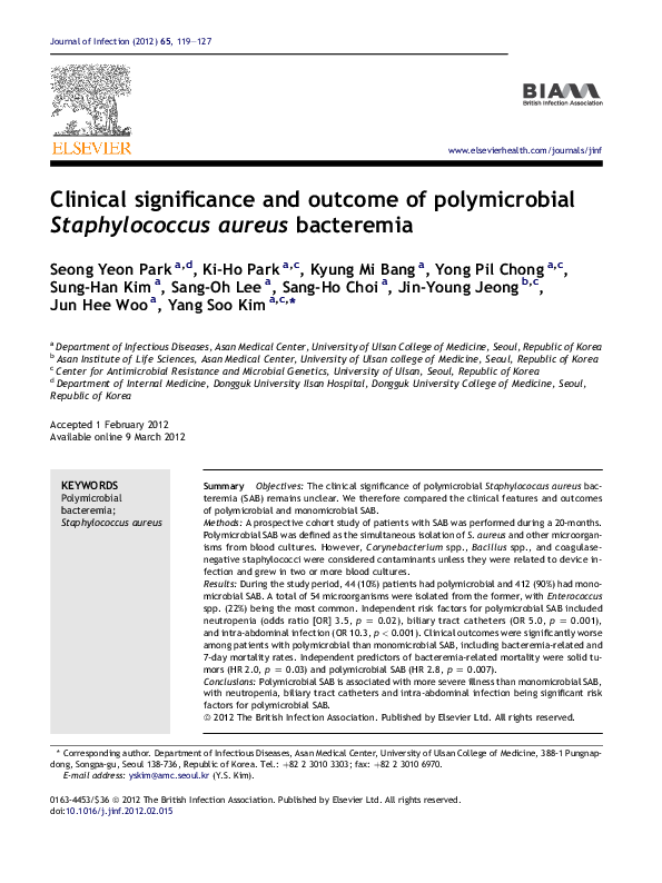(PDF) Clinical significance and outcome of polymicrobial Staphylococcus ...