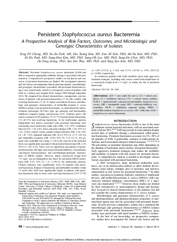 (PDF) Persistent Staphylococcus aureus Bacteremia