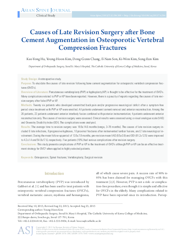 (PDF) Causes of late revision surgery after bone cement augmentation in osteoporotic vertebral ...