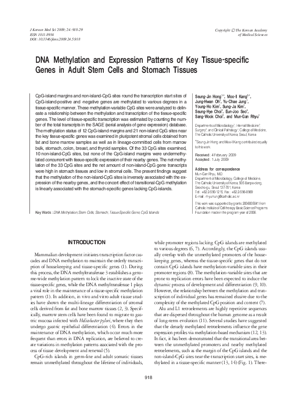 (PDF) DNA methylation and expression patterns of key tissue-specific ...