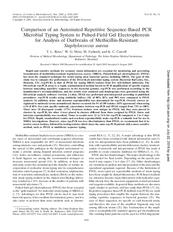 (PDF) Comparison of an Automated Repetitive Sequence-Based PCR Microbial Typing System to Pulsed ...