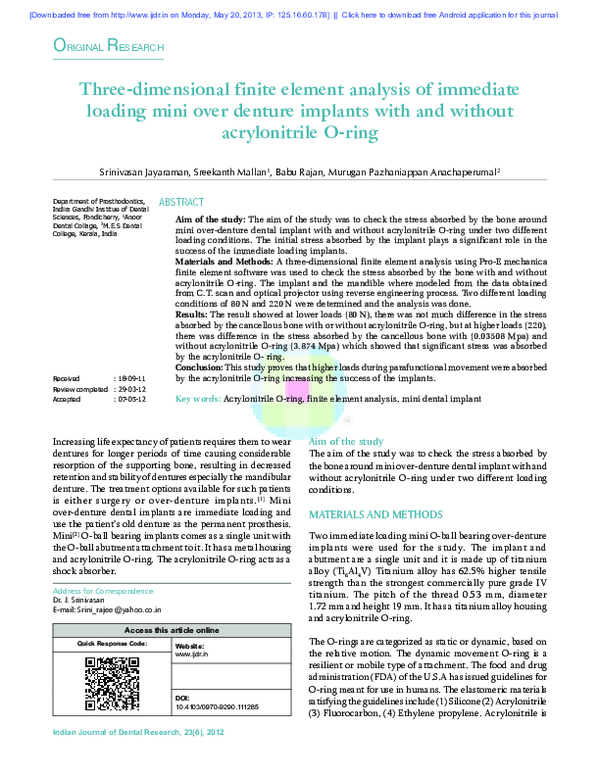 Pdf Three Dimensional Finite Element Analysis Of Internal Connection