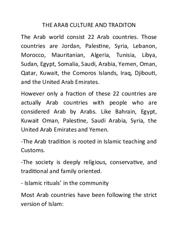 (DOC) THE ARAB CULTURE AND TRADITON