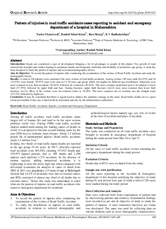 (PDF) Pattern of injuries in road traffic accidents cases reporting to ...