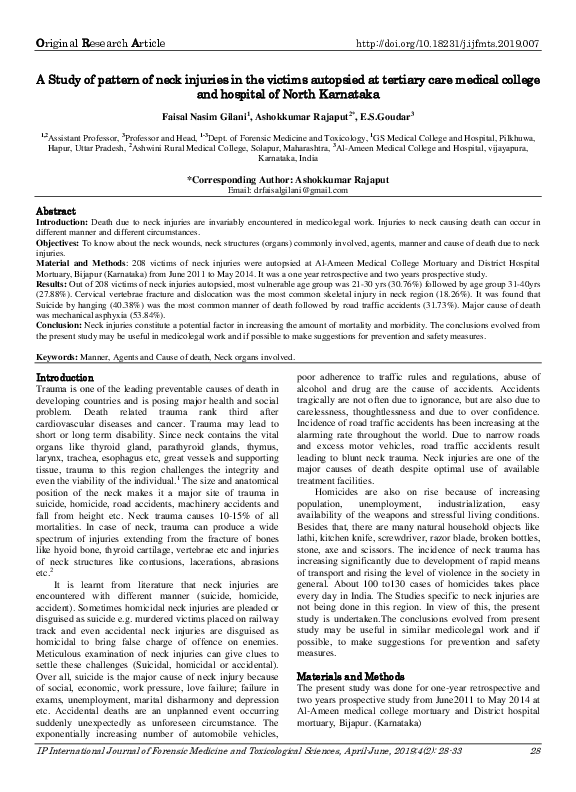 (PDF) A Study of pattern of neck injuries in the victims autopsied at ...