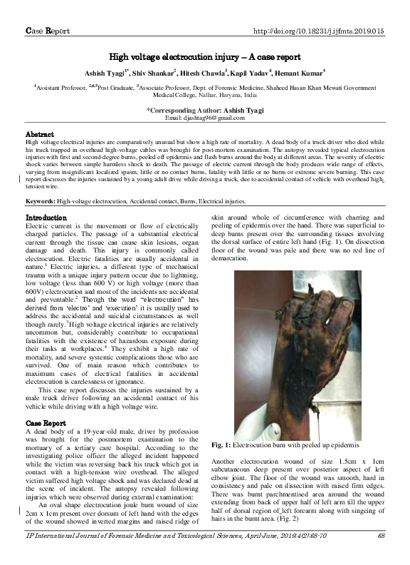 (PDF) High voltage electrocution injury -A case report