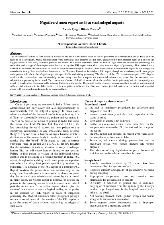 (PDF) Negative viscera report and its medicolegal aspects