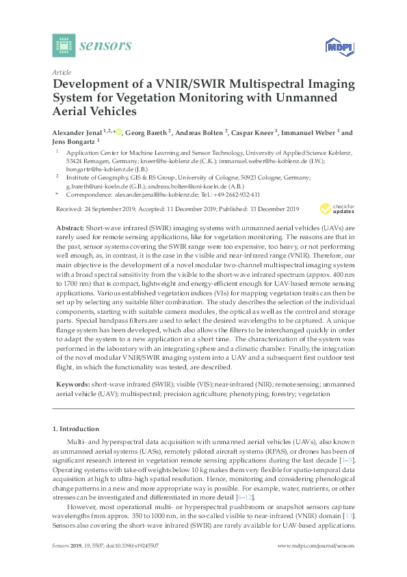 (PDF) Development of a VNIR/SWIR Multispectral Imaging System for ...