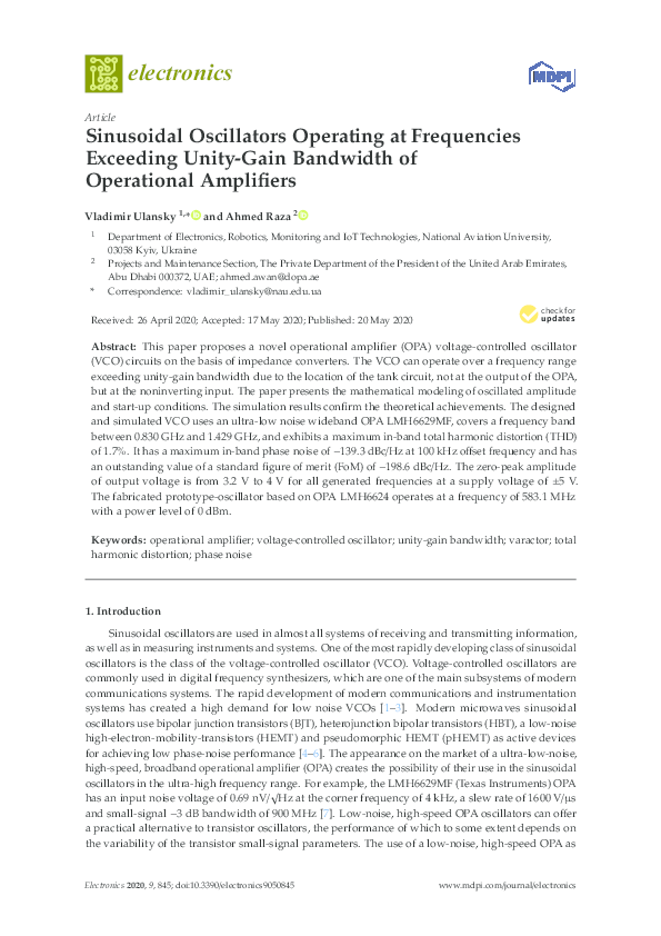 (PDF) Sinusoidal Oscillators Operating at Frequencies Exceeding Unity-Gain Bandwidth of ...