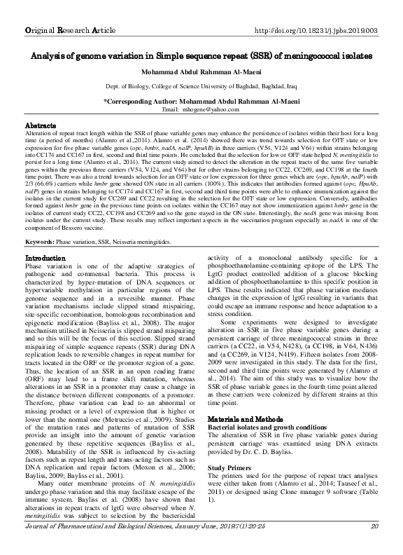 Pdf Analysis Of Genome Variation In Simple Sequence Repeat Ssr Of