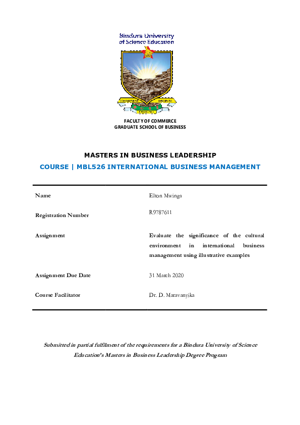 (PDF) MBL International Business Management - Significance of the ...