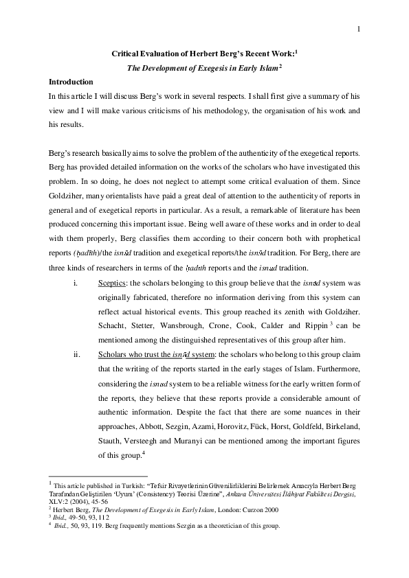 (PDF) Critical Evaluation of Herbert Berg's Recent Work: The ...