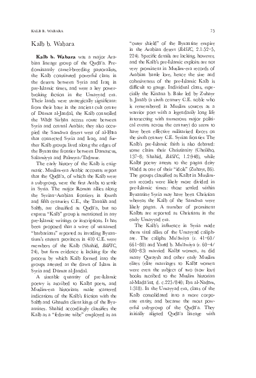 (PDF) Kalb ibn Wabara - Encyclopaedia of Islam Three