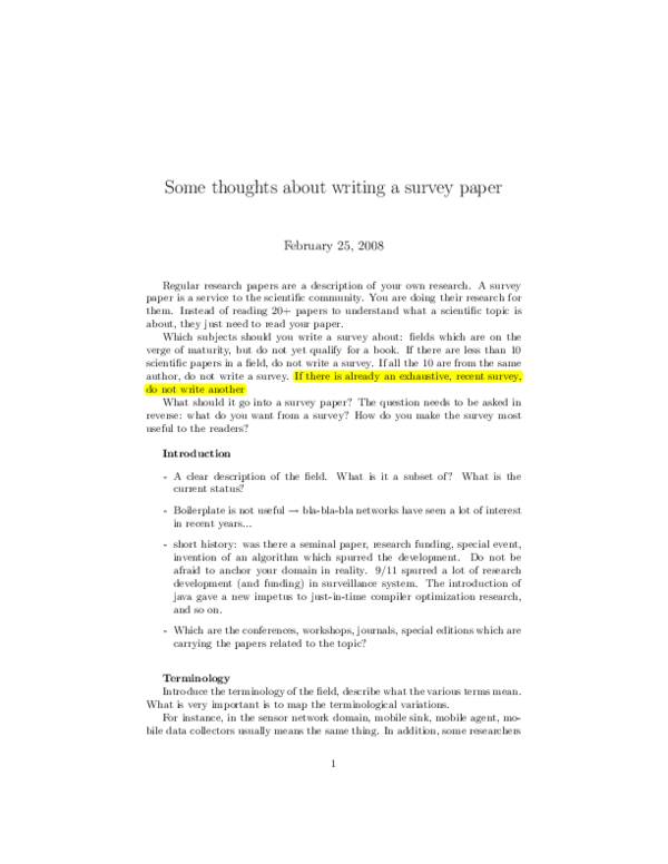 (PDF) Some thoughts about writing a survey paper