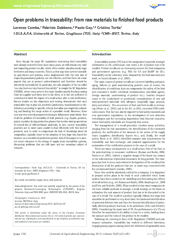 (PDF) Open problems in traceability: from raw materials to finished ...