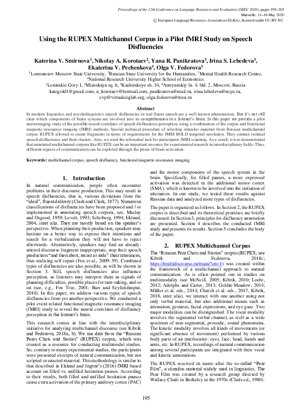 (PDF) Using the RUPEX multichannel corpus in a pilot fMRI study on speech disfluencies