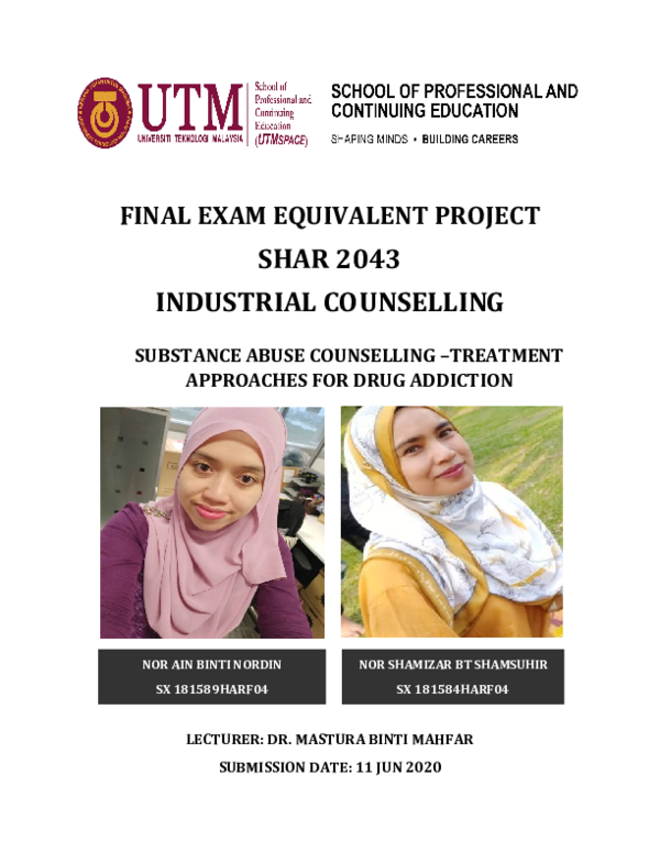 (DOC) FINAL EXAM EQUIVALENT PROJECT - SUBSTANCE ABUSE COUNSELLING (1)