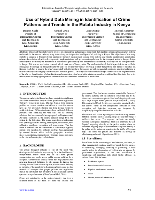 Pdf Use Of Hybrid Data Mining In Identification Of Crime Patterns And