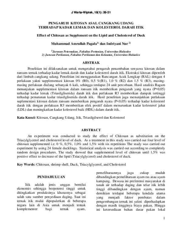 (PDF) PENGARUH KITOSAN ASAL CANGKANG UDANG TERHADAP KADAR LEMAK DAN ...