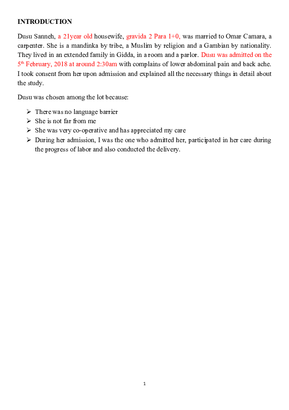 (DOC) NORMAL LABOUR; PATIENT CARE STUDY