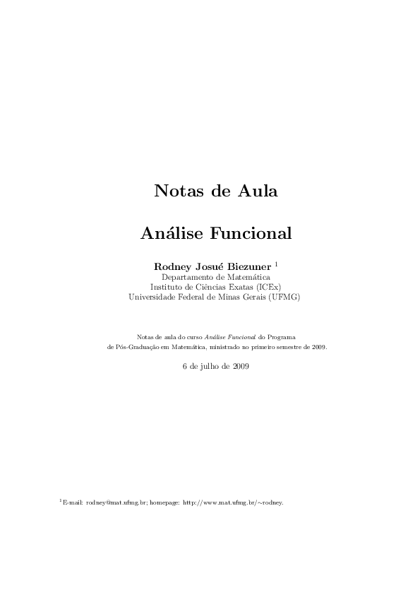 (PDF) Notas de Aula Análise Funcional