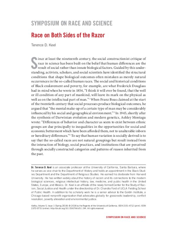 (PDF) SYMPOSIUM ON RACE AND SCIENCE Race on Both Sides of the Razor