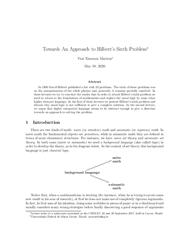 (PDF) Towards An Approach to Hilbert's Sixth Problem