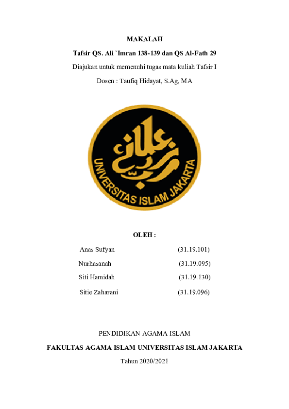 (DOC) Tafsir QS. Ali `Imran 138 139 dan QS Al Fath