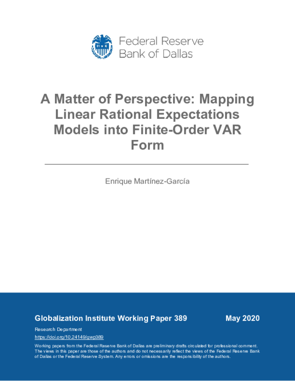 (PDF) A Matter of Perspective: Mapping Linear Rational Expectations Models into Finite-Order VAR ...