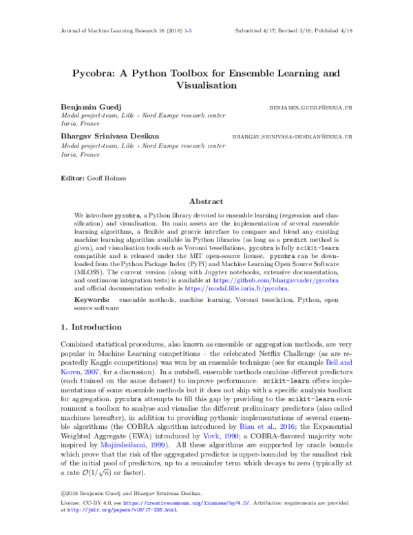 (PDF) Pycobra: A Python Toolbox for Ensemble Learning and Visualisation