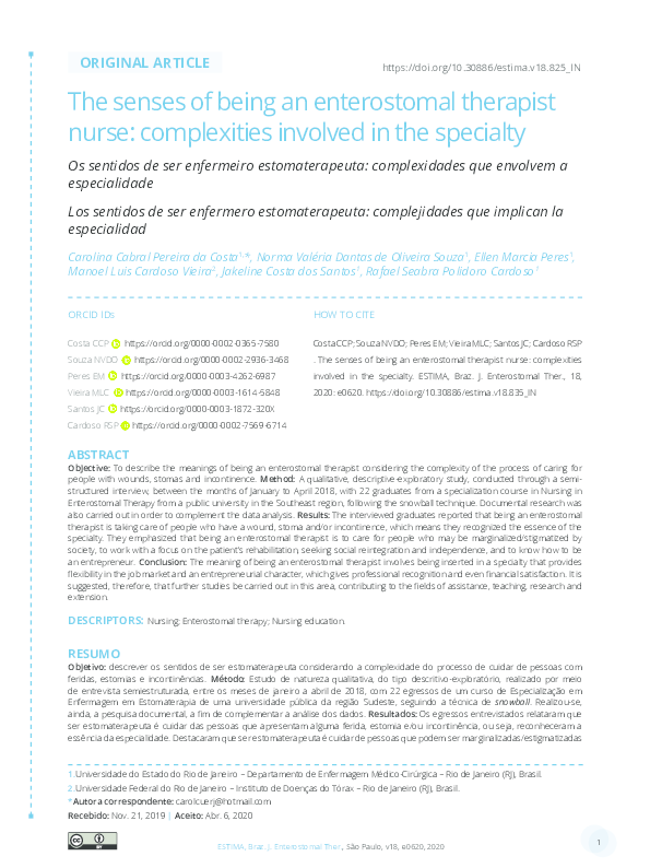(PDF) The senses of being an enterostomal therapist nurse: complexities ...