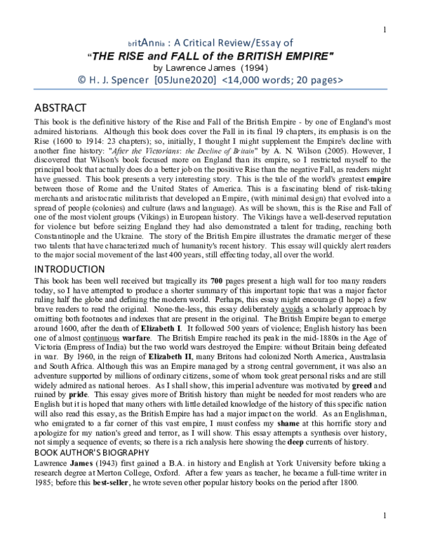 (PDF) BRITANNIA: Review/Essay of The Rise & Fall of the British Empire ...