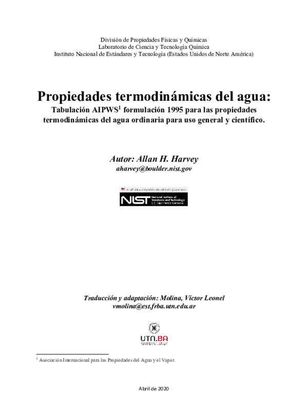 (PDF) Tabla de vapor - IAPWS