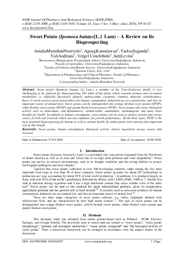 (PDF) Sweet Potato (Ipomoea batatas[L.] Lam) -A Review on Its Bioprospecting