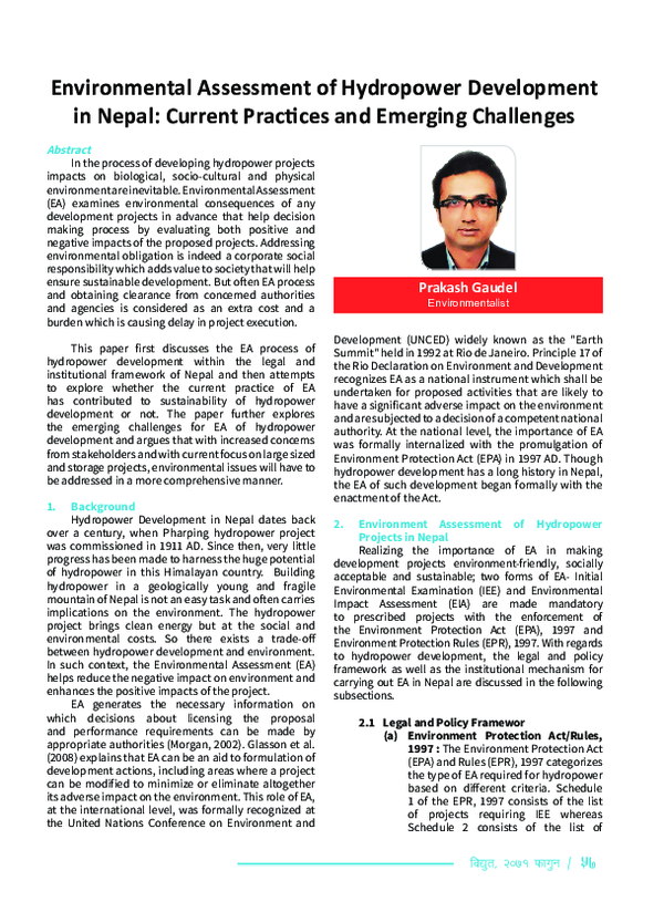 (PDF) Environmental Assessment of Hydropower Development in Nepal ...
