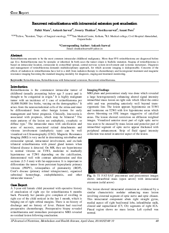 (PDF) Recurrent retinoblastoma with intracranial extension post enucleation