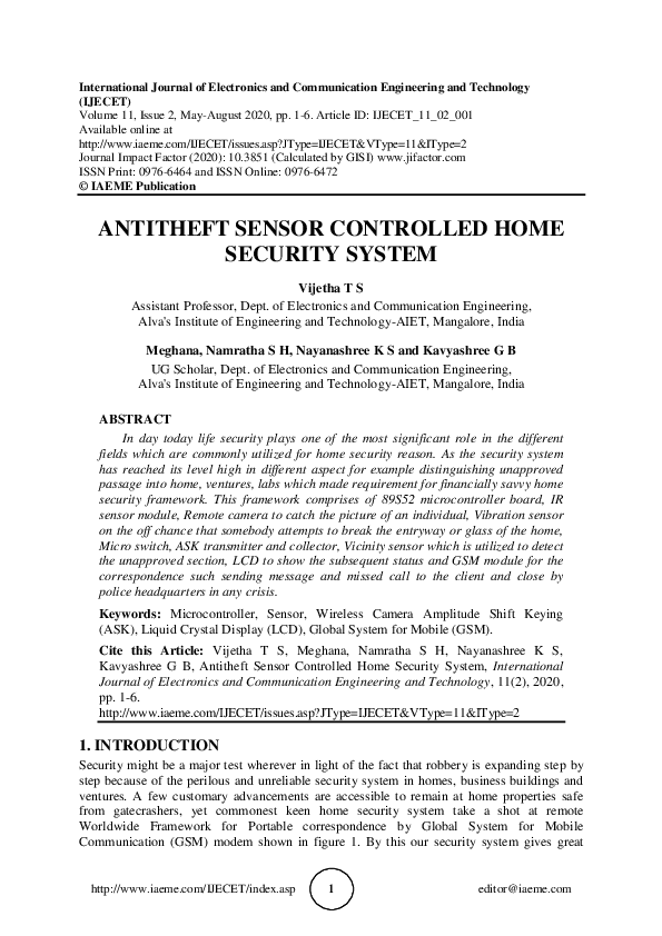 (PDF) ANTITHEFT SENSOR CONTROLLED HOME SECURITY SYSTEM