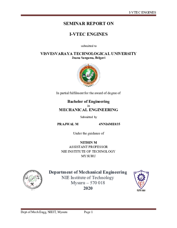 (DOC) SEMINAR REPORT ON I-VTEC ENGINES VISVESVARAYA TECHNOLOGICAL ...