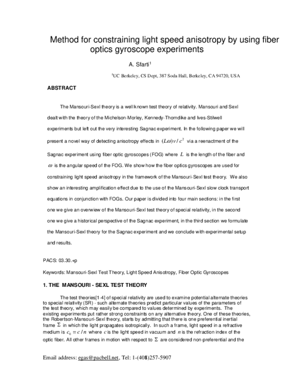 Pdf Method For Constraining Light Speed Anisotropy By Using Fiber