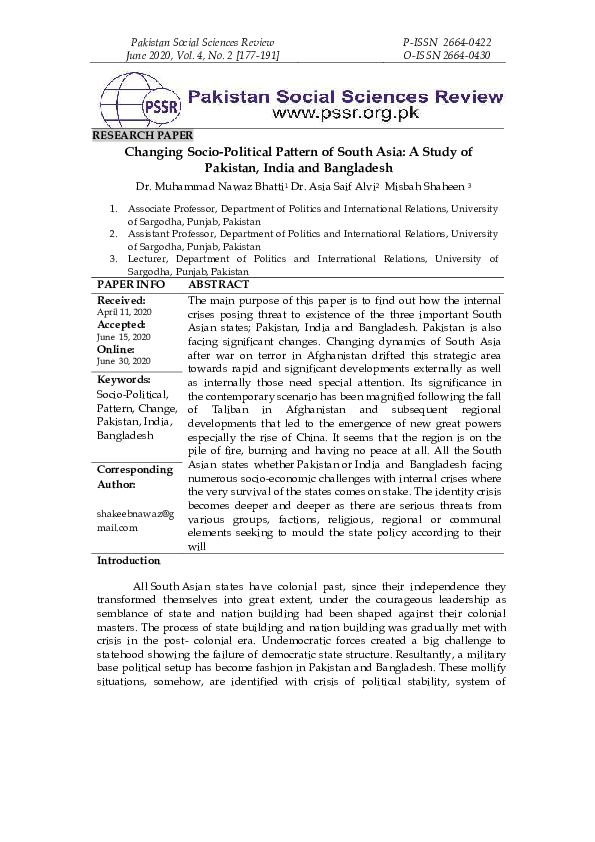 (PDF) Changing Socio-Political Pattern of South Asia: A Study of ...