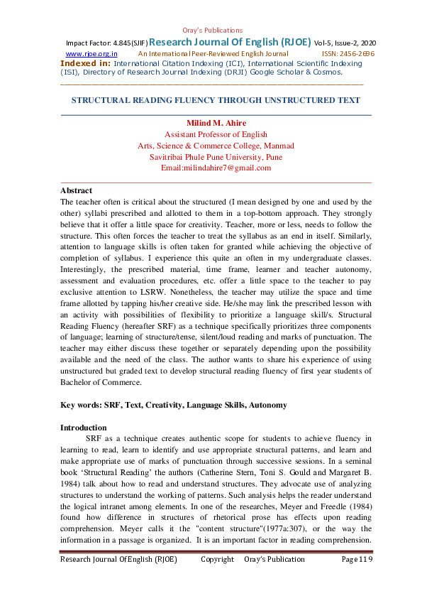 (PDF) STRUCTURAL READING FLUENCY THROUGH UNSTRUCTURED TEXT