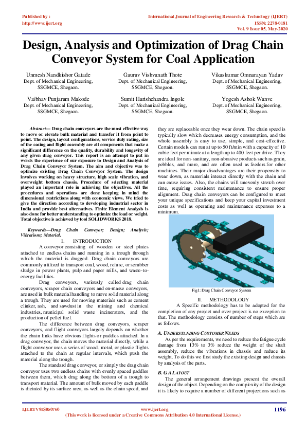 Pdf Ijert Design Analysis And Optimization Of Drag Chain Conveyor System For Coal Application