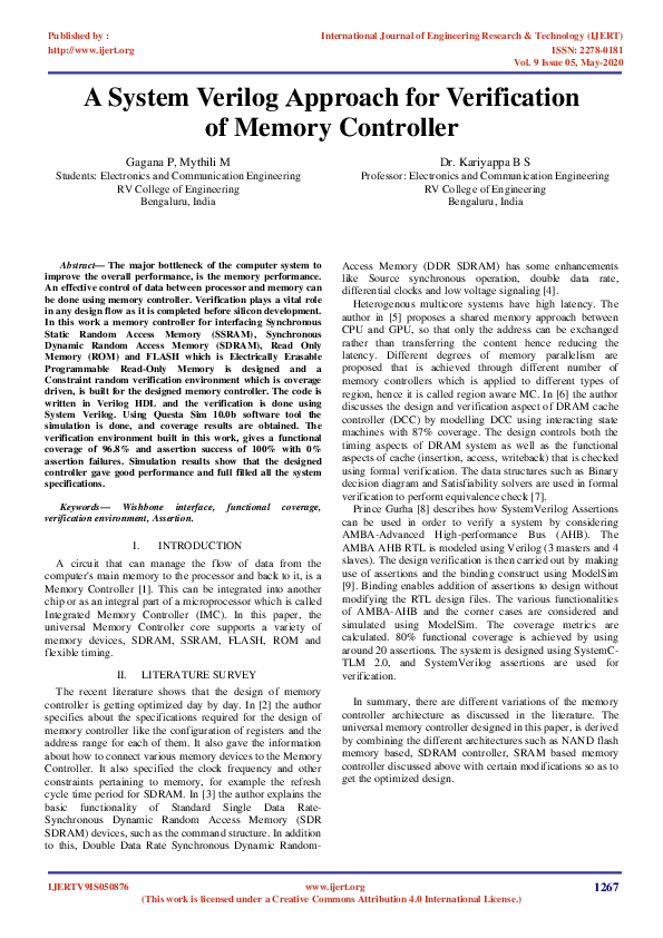 Pdf Ijert A System Verilog Approach For Verification Of Memory Controller