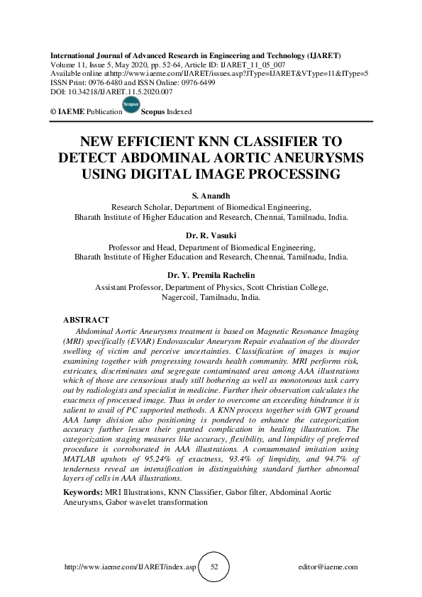 (PDF) NEW EFFICIENT KNN CLASSIFIER TO DETECT ABDOMINAL AORTIC ANEURYSMS USING DIGITAL IMAGE ...