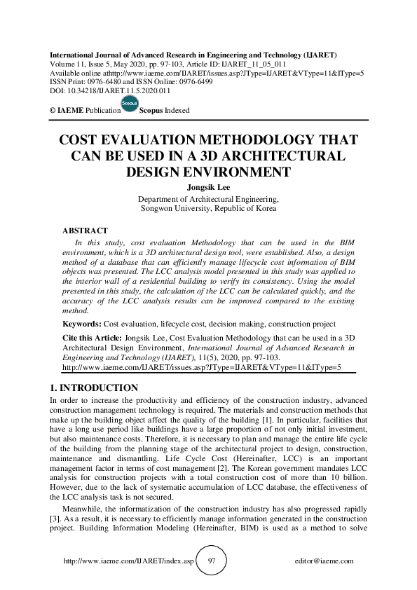 (PDF) COST EVALUATION METHODOLOGY THAT CAN BE USED IN A 3D ...