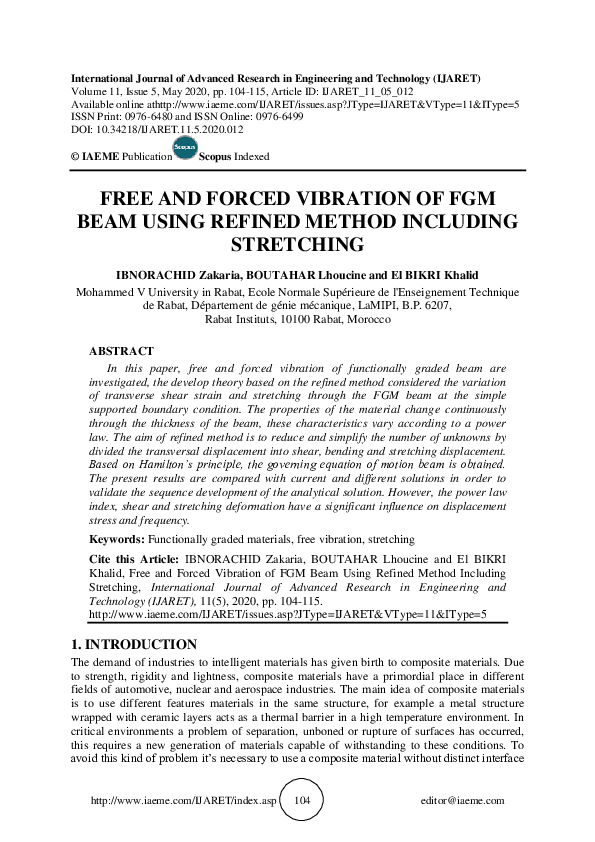 (PDF) FREE AND FORCED VIBRATION OF FGM BEAM USING REFINED METHOD INCLUDING STRETCHING