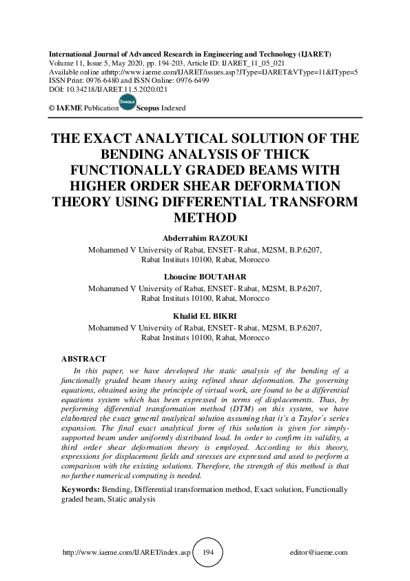 Pdf The Exact Analytical Solution Of The Bending Analysis Of Thick Functionally Graded Beams