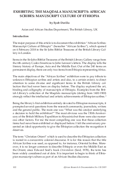 (PDF) Exhibiting the Maqdala Manuscripts: African Scribes: Manuscript ...