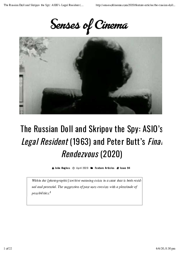 (PDF) The Russian Doll and Skripov the Spy: ASIO's Legal Resident (1963) and Peter Butt's Final ...