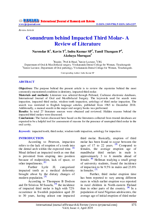 (PDF) Conundrum behind Impacted Third Molar-A Review of Literature